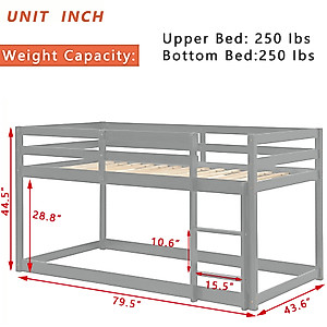 Ochangqi Kids Bunk Bed Twin Over Twin with Stairs and Rails for Kids Toddler Girls Boys,Pine Wood,Easy Assemble, Convertible to Low Profile Loft Bed (Grey)