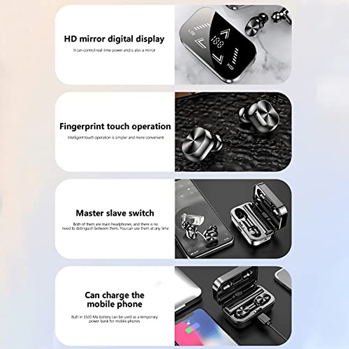 3500mA Digital Display Earbuds, Bluetooth 5.2 Earbuds, Touch-Control TWS-Headphones, with Living Waterproof, Low Latency, for Sports Working Music