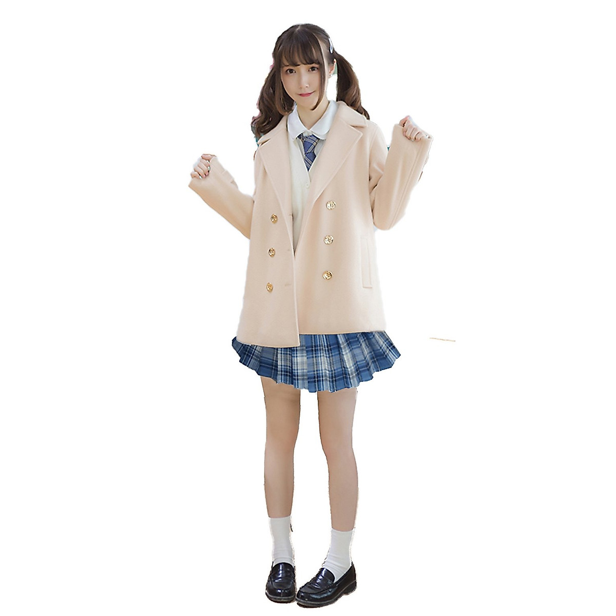 Women`s plaid short A line Skirts costumes (3XL, Blue mixed white black)