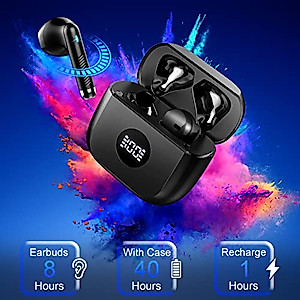 Wireless Earbuds, Bluetooth 5.3 Ear Buds LED Power Display Headphones Bass Stereo, Bluetooth Earbuds in-Ear Noise Cancelling Mic, 40H Playback Mini Case IP7 Waterproof Sports Earphones for Android iOS