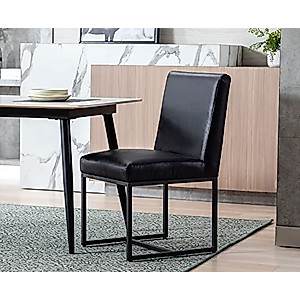 Lei Yu Shunzhi Upholstered Dining Chairs Set of 4 with Black Metal Frame Leg, PU Leather Mid Century Modern Side Chairs Armless Pu Leather Black & Black Leg 4PCS - Pu Leather