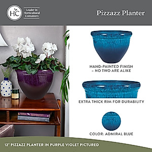 The HC Companies 9 Inch Pizzazz Decorative Round Planter - Lightweight Premium Resin Plant Pot with a Ceramic Look for Indoor Outdoor Use, Admiral Blue
