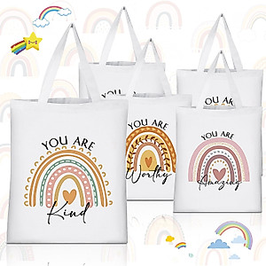 Sieral 10 Pcs Inspirational Canvas Tote Bags Bulk Teacher Tote Bags Employee Coworker Teacher Appreciation Gifts Nurse Rainbow Tote Bags with Zipper Thank You Gifts Christmas Gifts for Teacher Women