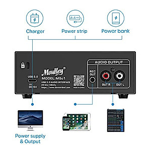 Moukey USB 3.0 Audio Interface, Microphone Preamps with 48V Phantom Power, 24 Bit, Support Smartphone, Tablet, Computer and Other Equipment Recording - MSc1