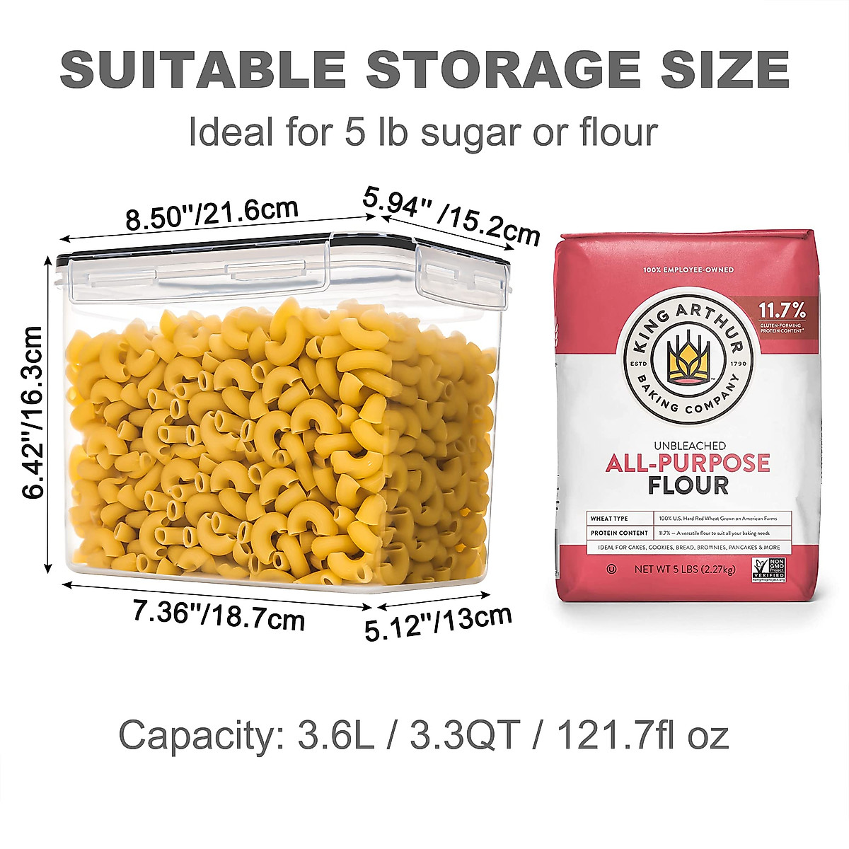 PANTRYSTAR Medium Food Storage Containers with Lids Airtight 3.6L /121.7Oz, for Flour, Sugar, Baking Supply and Dry Food Storage, 3PCS BPA Free Plastic Canisters for Kitchen Pantry Organization