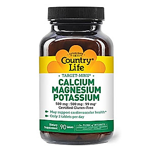 Country Life, Target-Mins Calcium Magnesium Potassium, Supports Heart Health, Daily Supplement, 90 ct