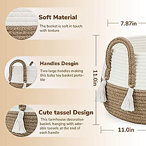 CherryNow Small Baby Basket for Toy Storage Basket for Living Room Cute Rope Basket with Handles Round Decorative Basket for Shelf