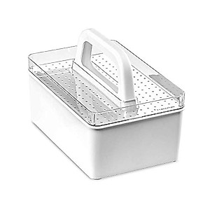 madesmart Bin-Stack Collection Two-Compartments, Handle for Portability, BPA-Free, Large, White