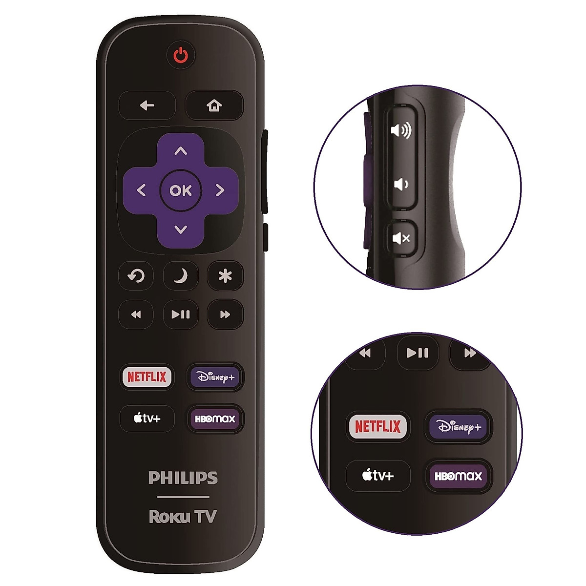 2 Pack - OEM Replacement Remote Control for All Philips Roku Smart TVs【Only Works with Philips Roku TV, Not for Roku Stick and Roku Box】 (Netflix/Disney Plus/Apple TV+ / HBO Max)