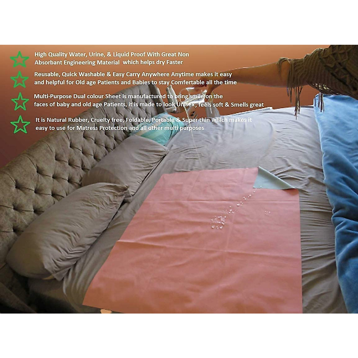 HK Mattress Protector Crib, Mackintosh Bed Sheet for Baby, Rubber Sheet for Urine Bedwetting, Reusable Mat for Toddler, Washable Bed Pads for Incontinence, Waterproof Material, 1 Meter