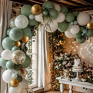 148pcs Sage Green Balloon Garland Arch Kit Gold Confetti Balloons Olive Gree and White Gold Balloons for Birthday Party Wedding Graduation Season Christmas Anniversary Decorations