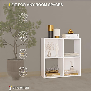 JY Furniture 4-Cube Bookcase Organizer, Cube Storage Organizer for Toys, Books, Decor for Home Office, Bedroom, Living Room, White (11.81" D x 29.92" W x 29.92" H)
