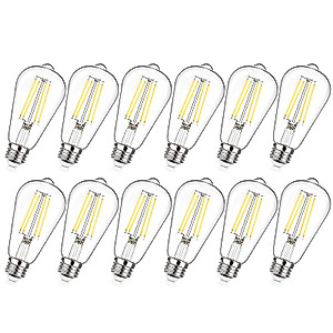 MAXvolador 12-Pack Dimmable Vintage LED Edison Bulb 60W Equivalent, 6W 850Lumens Edison Light Bulbs 5000K, ST58 Antique LED Filament Bulb, E26 Base