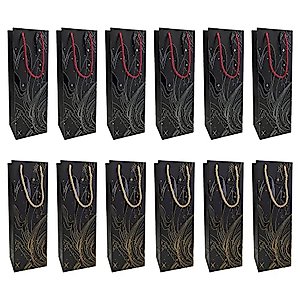 YONNOR Wine Gift Bag, 12 Pack Gold Foil Wine Bags with Matching Tags, Wine Bags for Wine Bottles in Black