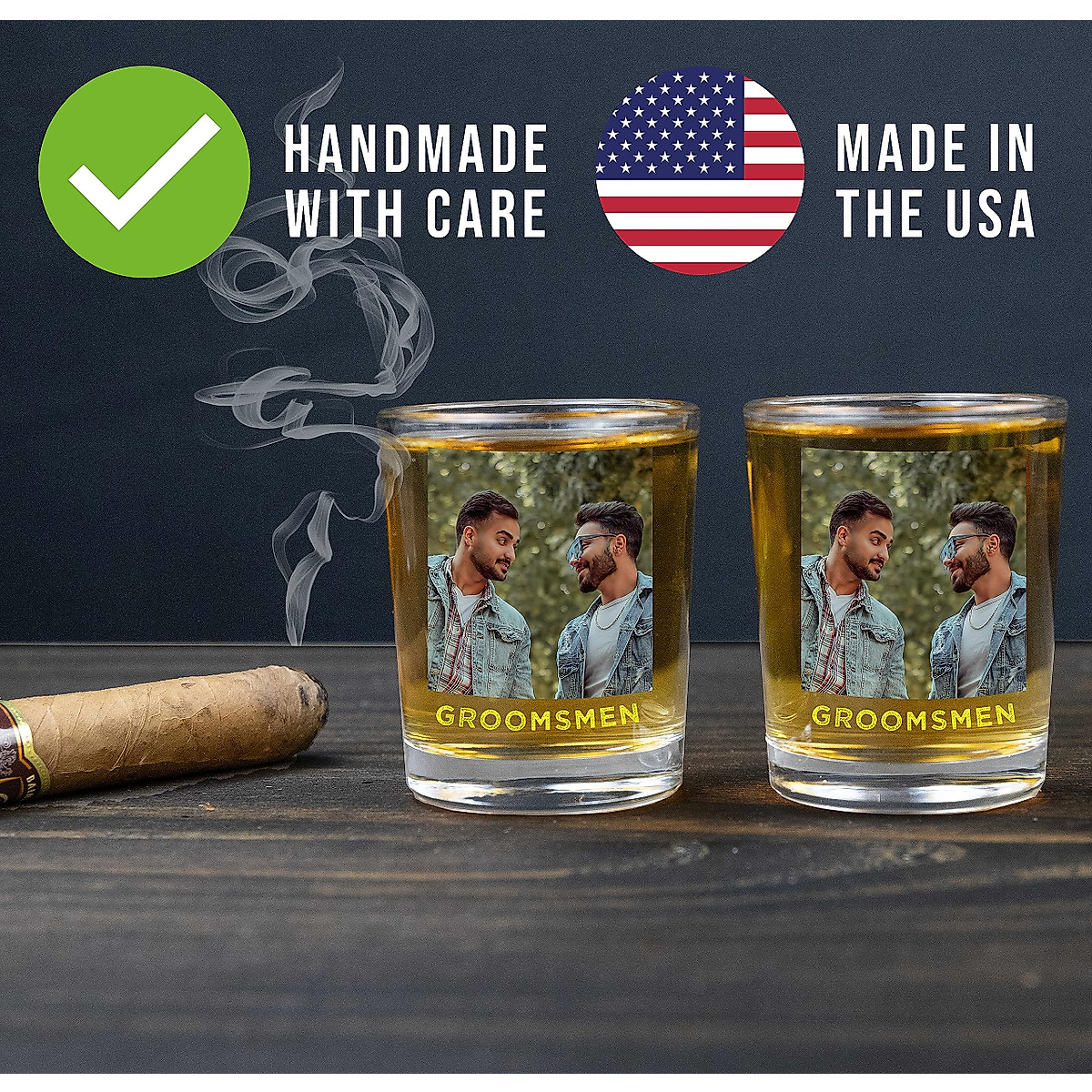 2pk Personalized Printed Photo 2.5oz Shot Glasses, Gifts for Dads and Moms, custom image or pictures – anniversaries, party favors, bachelor or bachelorette party, 21st birthday shot glass