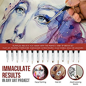 DUGATO Fine Detail Paint Brush Set, 8pcs Tiny Professional Micro Miniature Painting Brushes Kit with Ergonomic Handle for Acrylic, Oil, Watercolor, Art, Scale Model, Face, Paint by Numbers (VIII)