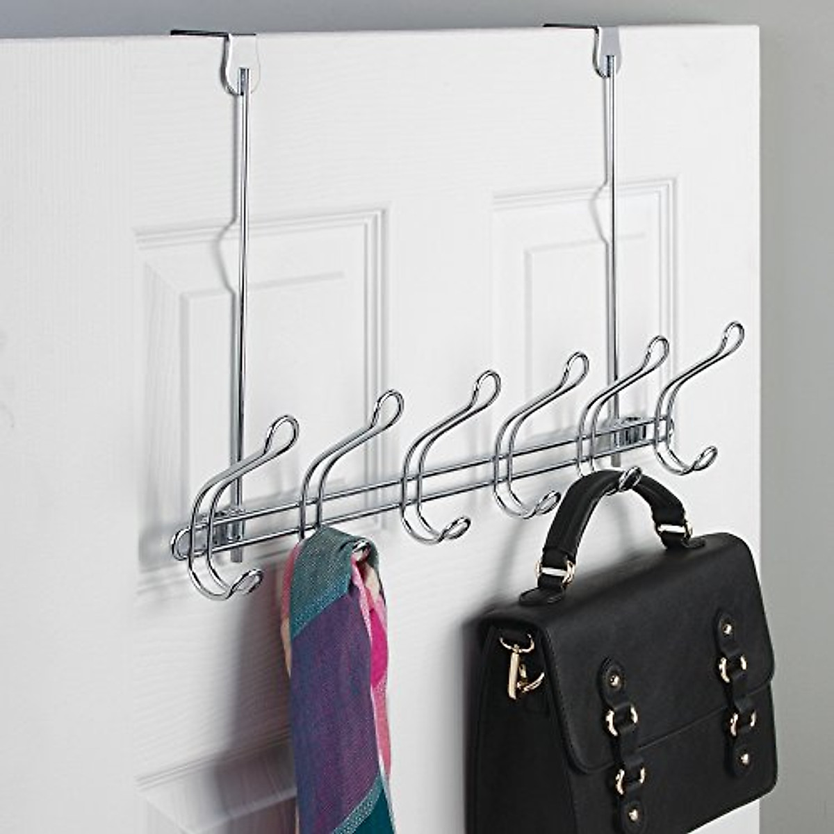 iDesign Classico Wall Mount/Over Door 12-Hook Rack for Coats, Hats, Robes, Towels - Chrome