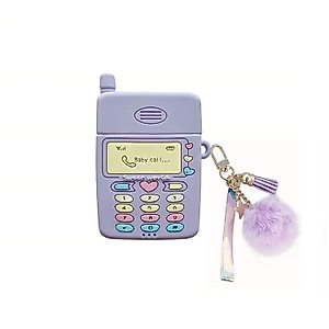for Air pod 2/1 Case, Cute 3D Lovely Unique Cartoon for Air pod 2/1 Silicone Cover Fun Funny Cool Design Fashion Cases for Boys Girls Kids Teen for Air pod 2/1 Case (Purple Phone furball)