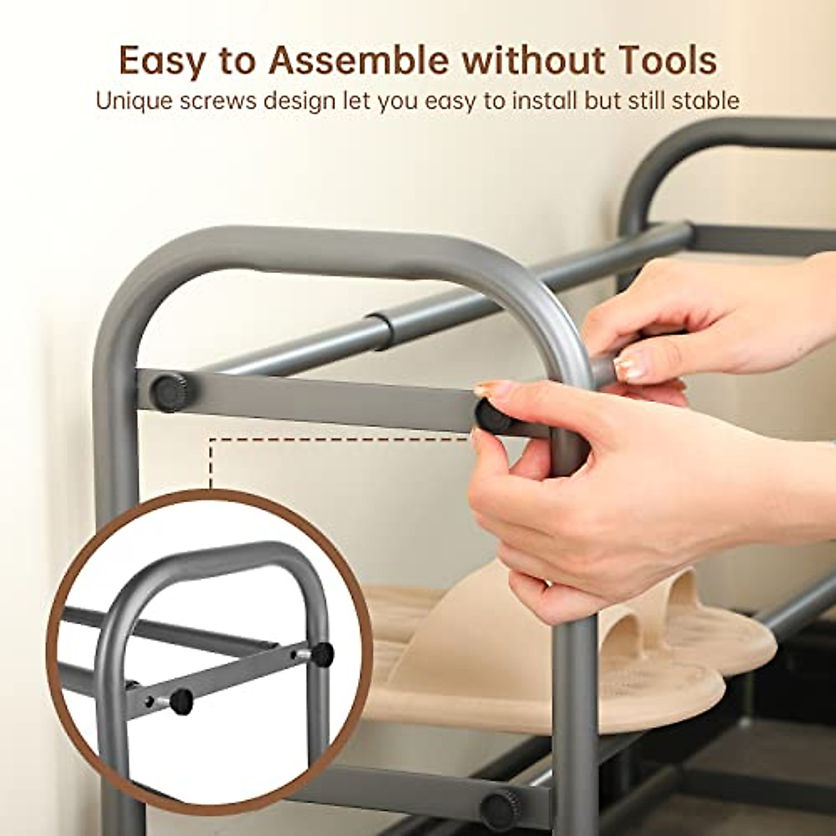 2-Tier Expandable Shoe Rack,Adjustable Shoe Shelf Storage Organizer Heavy Duty Metal Free Standing Shoe Rack for Entryway Closet Doorway (Gray)