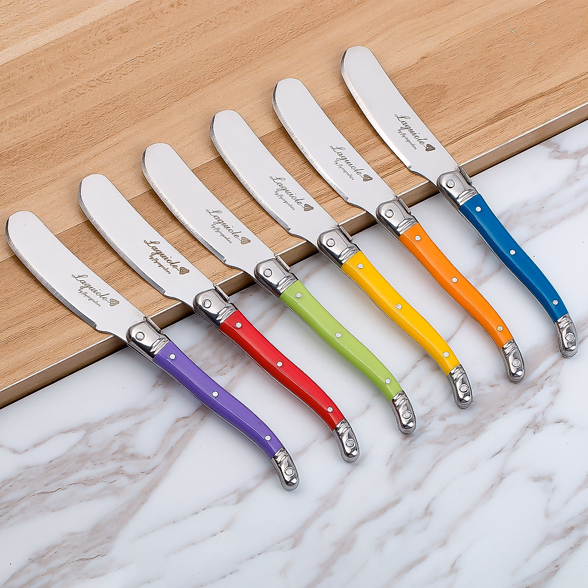 Laguiole by FlyingColors Cheese Knife Butter Spreaders Knife Set, Stainless Steel, MultiColor Handle, 6 Pieces