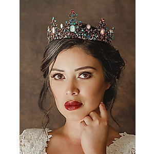 SWEETV Queen Crown for Women - Baroque Wedding Tiaras and Crowns, Jeweled Costume Tiara Princess Crown, Prom Birthday Party Headpiece,Old Gold Multicolored