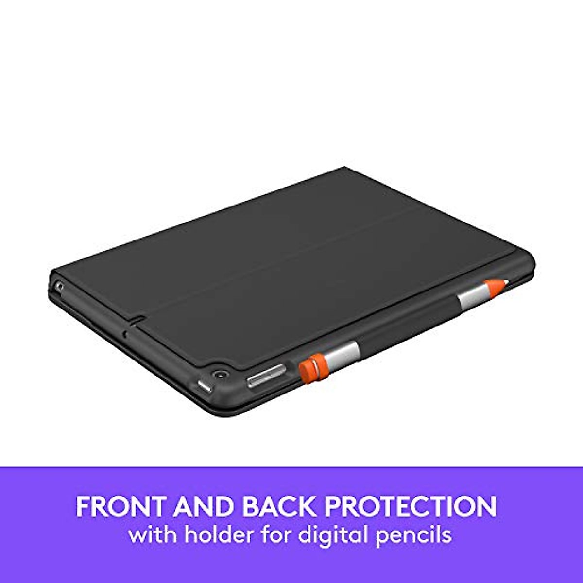 Logitech iPad (7th, 8th and 9th generation) Keyboard Case | Slim Folio with integrated wireless keyboard (Graphite), 7.3" x 10.1" x 0.9"