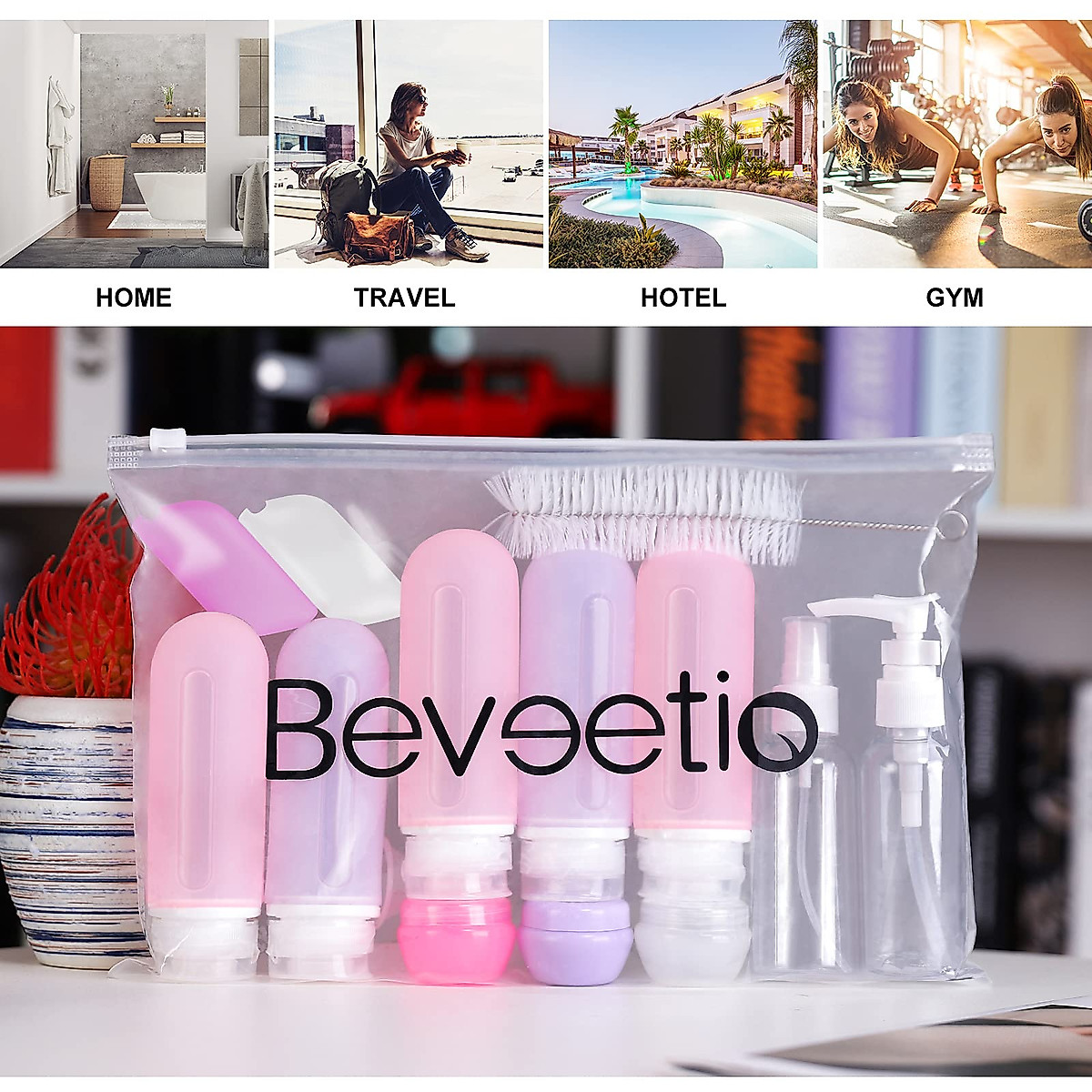 Beveetio 17 Pack Travel Bottles TSA Approved, 3OZ Leakproof Silicone Refillable Travel Size Containers for Toiletries, BPA Free Travel Accessories Tubes Cosmetic Shampoo Lotion Soap