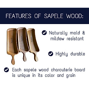 Wooden Cheese Board & Charcuterie Set with Handles - Set of 2 Wooden Tongs, 2 Cheese Knives - Can be Used as Meat Tray, Cheese Tray, Serving Board or Long Serving Platter.