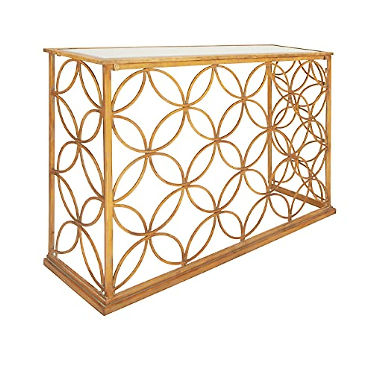 Deco 79 Metal Geometric Console Table with Mirrored Glass Top, 47" x 15" x 32", Gold