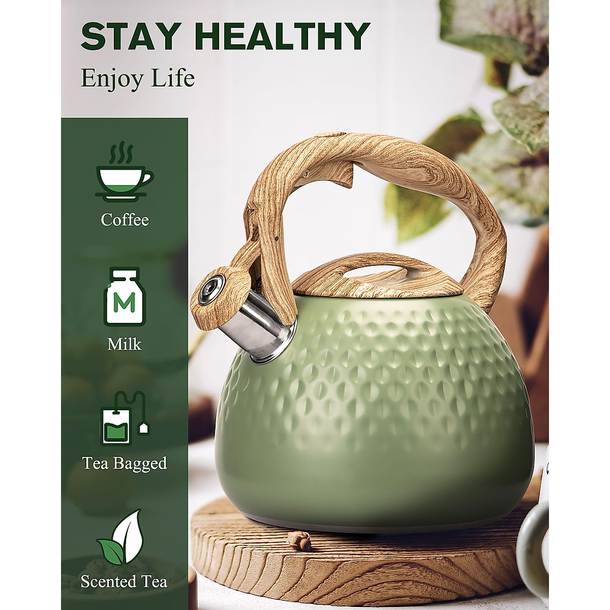 Hauce Radio Tea Kettle Stovetops, 2.5 Quart Food Grade Stainless Steel Water kettles for Stove Top Teatop with Anti-hot Ergonomic Handle,Suitable for All Heat Sources