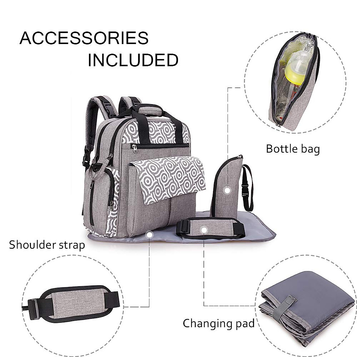 Lmbabter Diaper Bag Backpack with Changing Station Large-Capacity Mommy Baby Bag Convertible Diaper Bag Tote with Shoulder Strap (Grey)