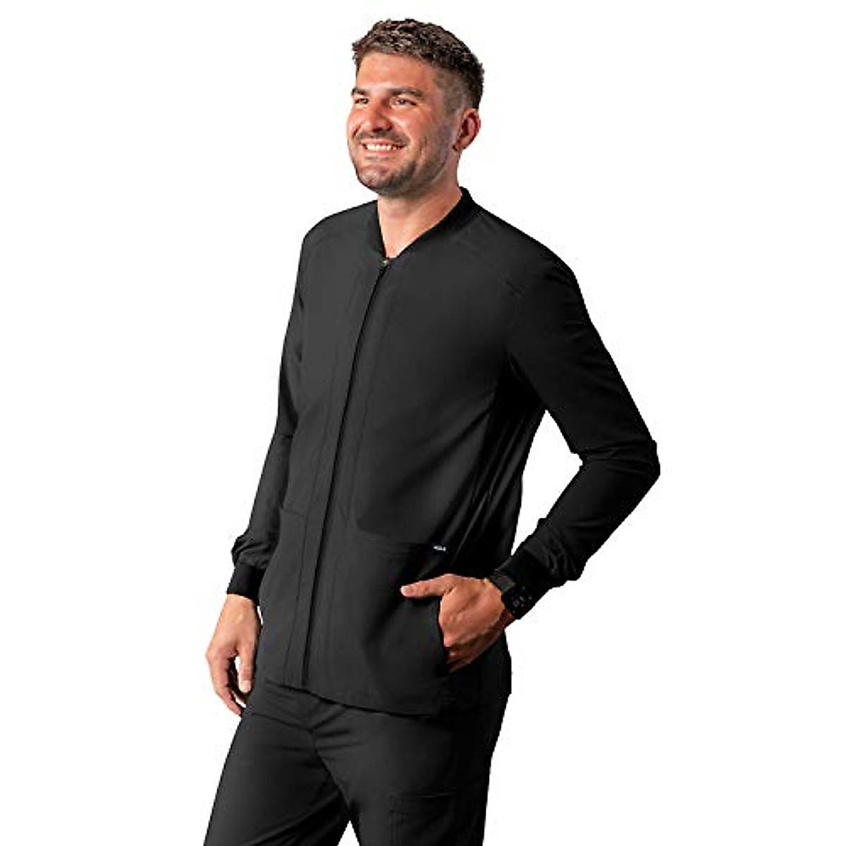 Adar Addition Scrubs for Men - Zippered Bomber Scrub Jacket - A6206 - Black - L