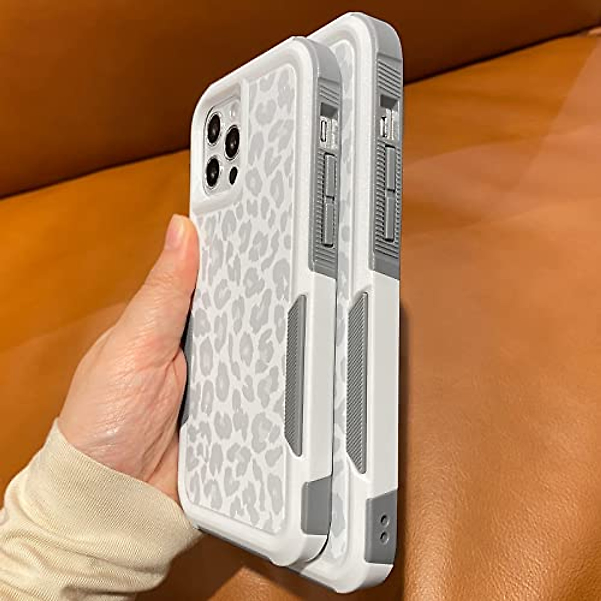 Burmcey for iPhone 14 Pro Max Case White Leopard Light Gray, Cheetah Print Heavy Duty Tough Rugged Full Body Protection Shockproof Protective Women Girls Case for iPhone 14 Pro Max 6.7'' 2022