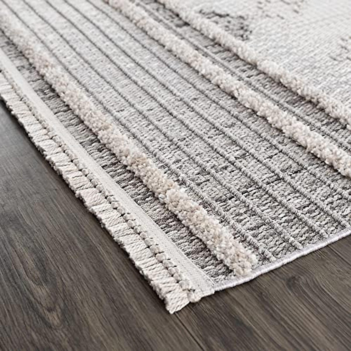 Amaga Moroccan Farmhouse Living Room Bedroom Area Rug - Soft Shaggy High Low Carpet - High Pile - Bohemian - Brown, Beige, Cream - 5'3" x 7'