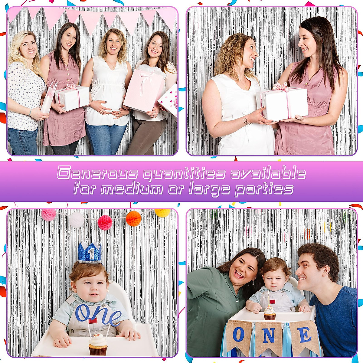 Jerify 30 Pcs Silver Foil Fringe Curtains 3.28 x 8.2 ft Metallic Tinsel Backdrop Streamer Curtains for Party Photo Wedding Birthday Bridal Shower Decor