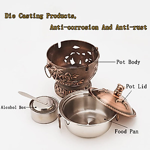 Mini Copper Hot Pot Stainless Steel Shabu Shabu Pot Cooker Alcohol Hotpot Cooking Pot Cookware Pan Single Chafing Dishes for Home Kitchen, Fuel Not Included,Bronze