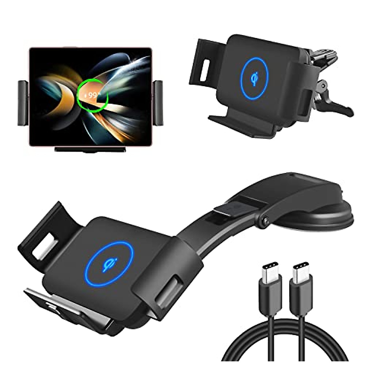 DOODBI Wireless Car Charger Mount for Galaxy Z Fold 4/3 car Mount/Accessories,Fast Charging Phone Holder for Galaxy Z Fold 4/3/2/S22 Ultra, iPhone 13 Pro Max,Google Pixel 6 Pro