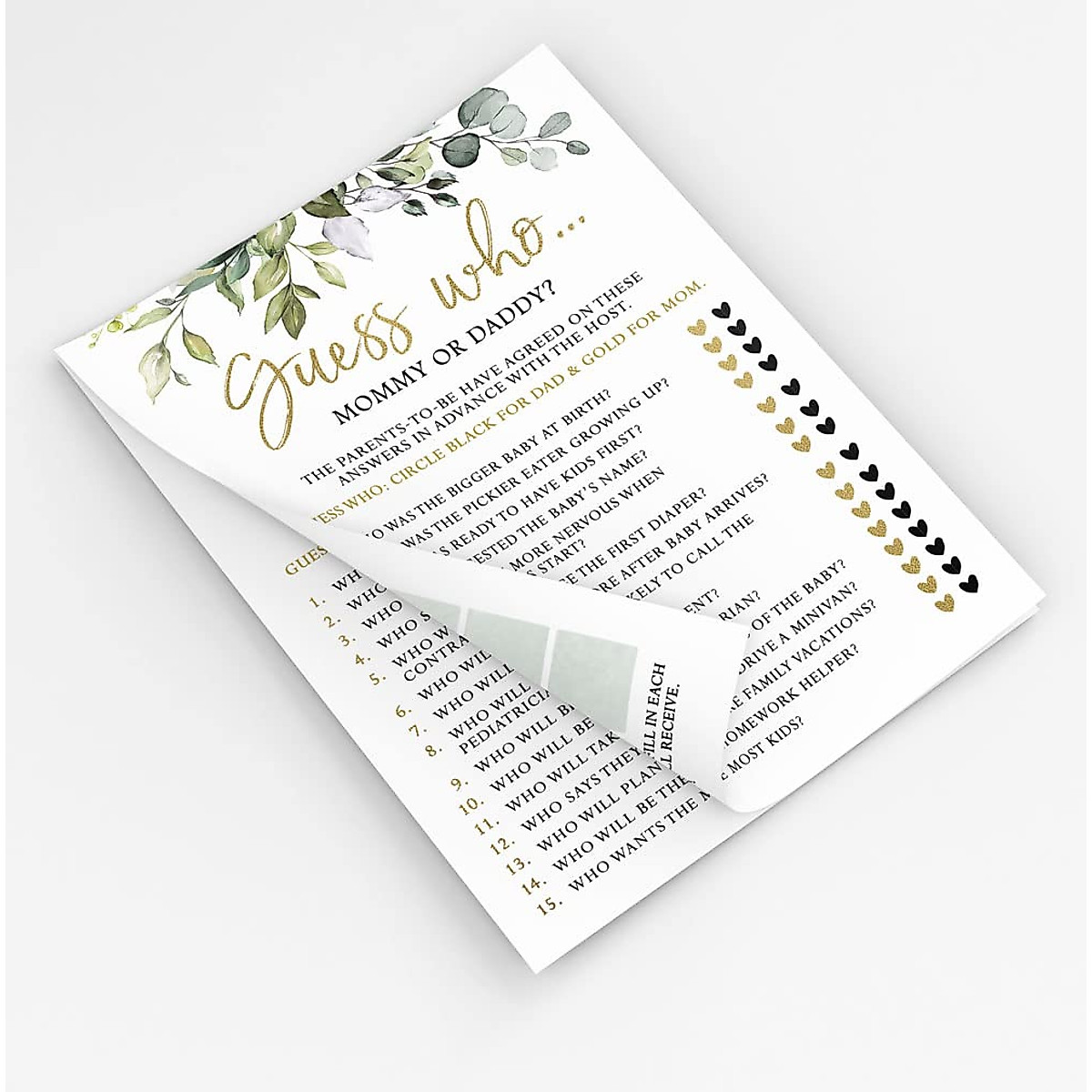 Printed Party Baby Shower Games for Boy or Girl – 4 Games and Activities, Botanical Greenery Theme, 30 Guests