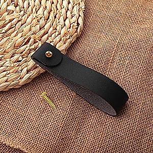 Abeillo 4 Pcs Leather Wall Hooks, Medium Leather Straps Hanger Towel Hook, Leather Strap Shelf Wall Hanging Strap Holder for Bathroom Kitchen Bedroom Nordic Boho Decor(Black)