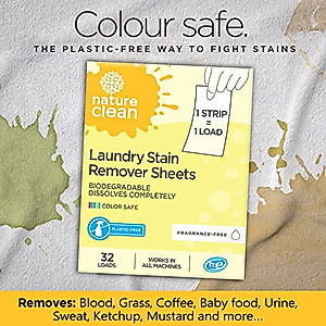 Nature Clean Natural Laundry Stain Remover Strips For Clothes 36 count, Non-Toxic Plastic-Free Packaging Unscented Eco-Friendly Biodegradable Septic Safe. Laundry Detergent Sheets Stain Remover for Fabric & Travel.