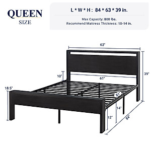 Allewie Queen Size Platform Bed Frame with Wooden Headboard and Footboard, Heavy Duty 12 Metal Slats Support, No Box Spring Needed, Under Bed Storage, Noise Free, Easy Assembly, Black Oak