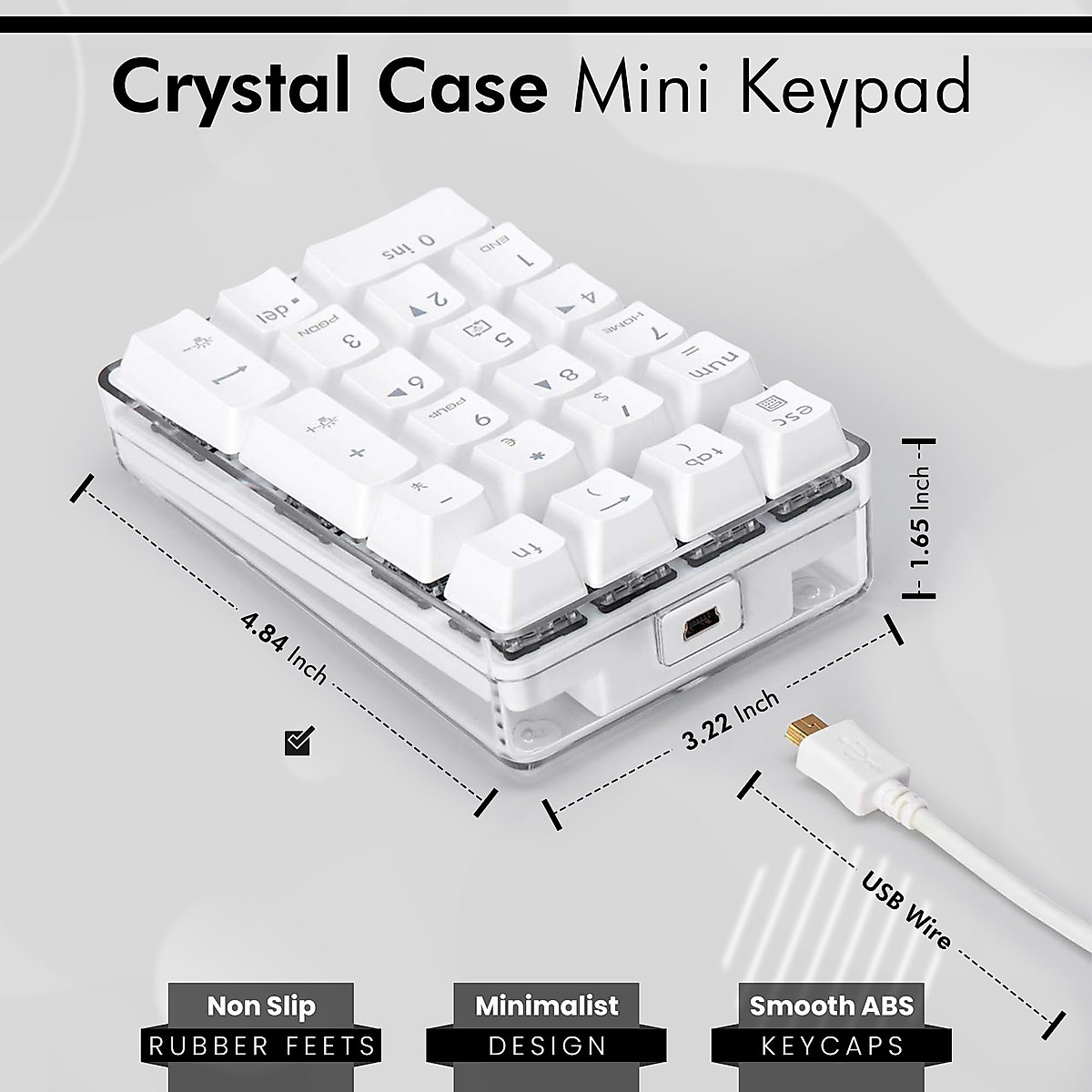 Qisan Mechanical Numeric Keypad GATERON Red Switch Wired Crystal Case White Backlit Gaming Keypad 21 Keys Mini Numpad Portable Mechanical Numpad Extended | Laptop Accessories | keypad for Computer