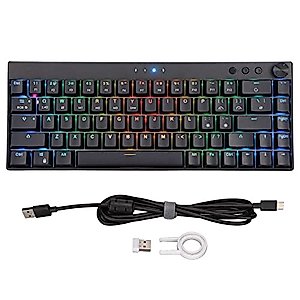 Garsentx Mechanical Gaming Keyboard with 2.4Gzh/BT/USB C Connection, 68 Keys Ergonomic Compact PC Wireless Keyboard with Hot Key RGB Backlit Light for Gaming Office (Red Shaft)