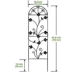 2 Packs 64"x17" Metal Garden Trellis for Climbing Plants Rustproof Sturdy Black Iron Trellis Plants Support Outdoor for Climbing Vegetable Rose Potted Plants Flower Cucumber Clematis