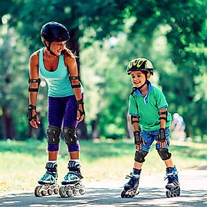 Kids/Adult/Youth Knee and Elbow Pads with Wrist Guards 3 in 1 Protective Gear Set for Skateboarding Cycling BMX Bike Scooter Skating Rollerblading Riding (Black, Medium (8-14 Years))