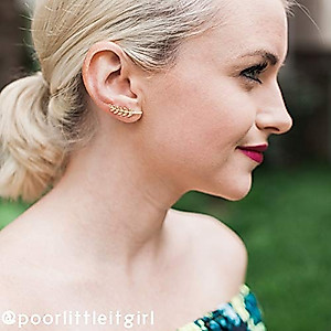 Humble Chic Ear Crawler Earrings for Women - Hypoallergenic Ear Climbers Earrings for Women - Statement Leaf Ear Jacket Earrings Studs - Gold Ear Cuff Bridal Earrings - Gold Earrings, 14K Gold Plated