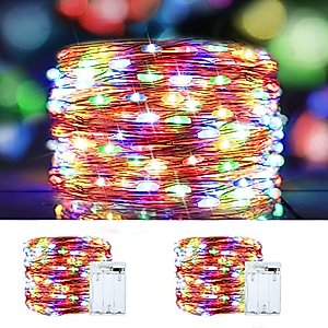 Colorful String Lights Christmas Decorations, 2 Pack 100LED Copper String Lights Battery Operated Fairy Lights Twinkle Lights for Home, Bedroom, Garden, Patio, Outdoor, Xmas Decor-Multicolor