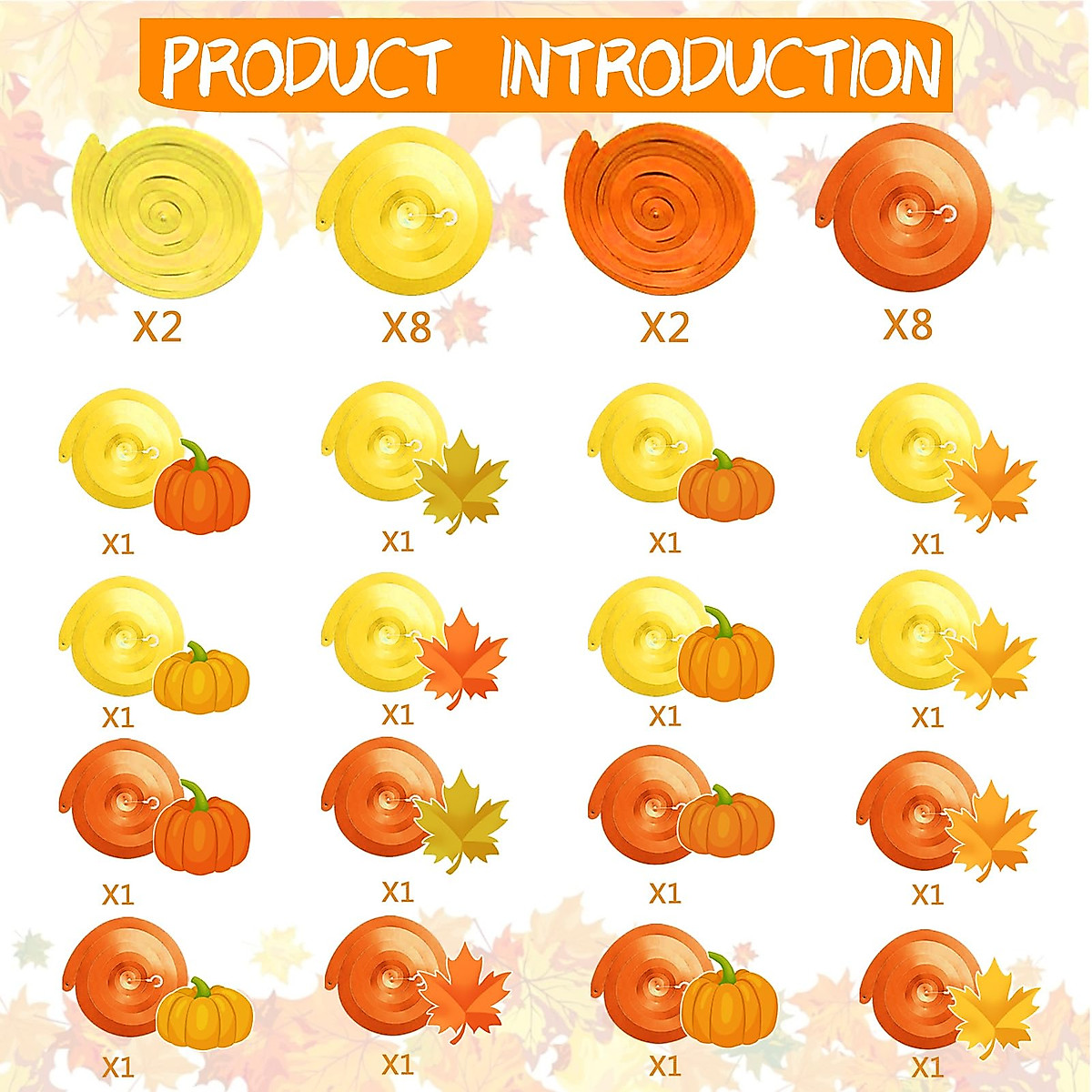 36pcs Thanksgiving Fall Pumpkin Maple Leaf Hanging Swirls Decorations,Autumn Fall Thanksgiving Hanging Swirls Streamers Ceiling Swirl for Fall Home Classroom Harvest Party Decorations