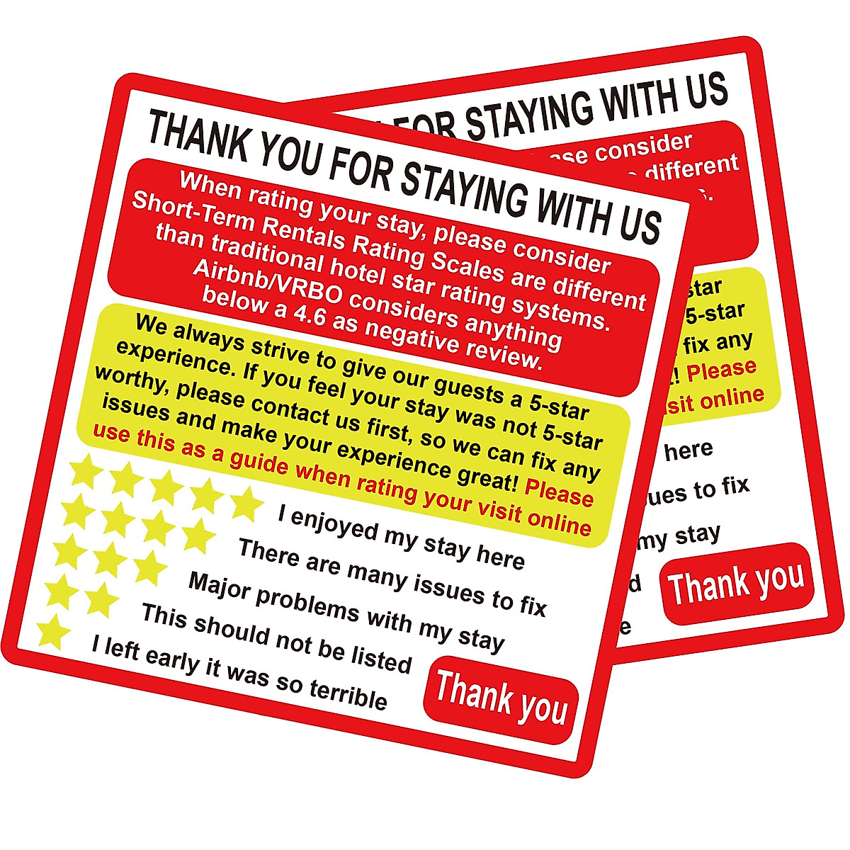 Short Term Rentals 5 Star Rating Explanation Magnets 5 x 5 Inch Short Term Rentals Rating Review Magnets - 5 Star Review Magnet for Short Term Rental Business 2 Pcs