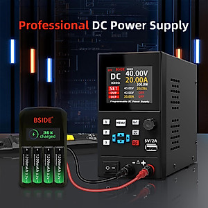 BSIDE Programmable DC Power Supply 40V 20A Bench Power Supply Small Variable Lab Power Supply Adjustable Switching Regulated Wide Range Power Supply with Button and Knob Adjustment, Memory Function